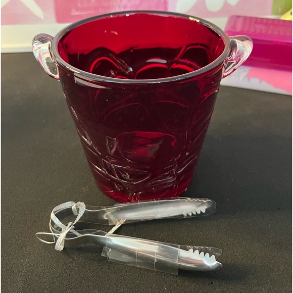 Dining | Vintage Ruby Red Handblown Ice Bucket With Tongs 6x6 Heavy ...